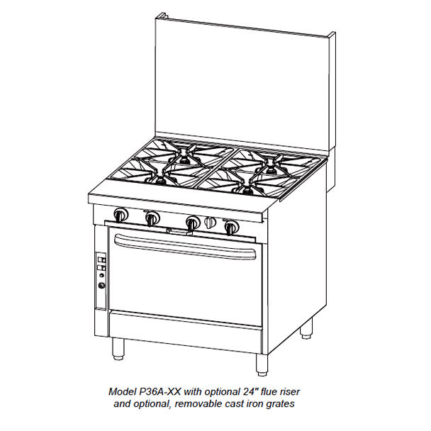 36" Sectional Range w/ Pyromax Open-Top Burners (Convection Oven Base ...